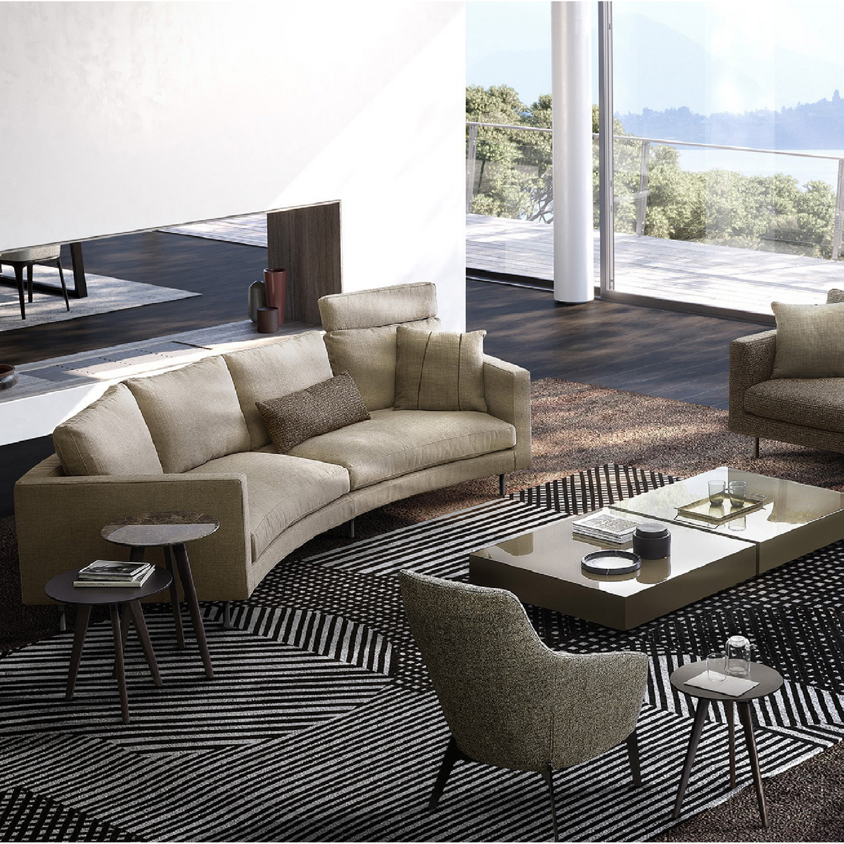 Brown Legged Curved Sofa | Dema Easy | Italian Furniture ...