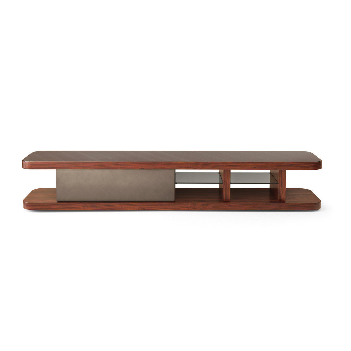 Curved Rectangular Media Unit with Bronze Shelves | Redeco Delano ...